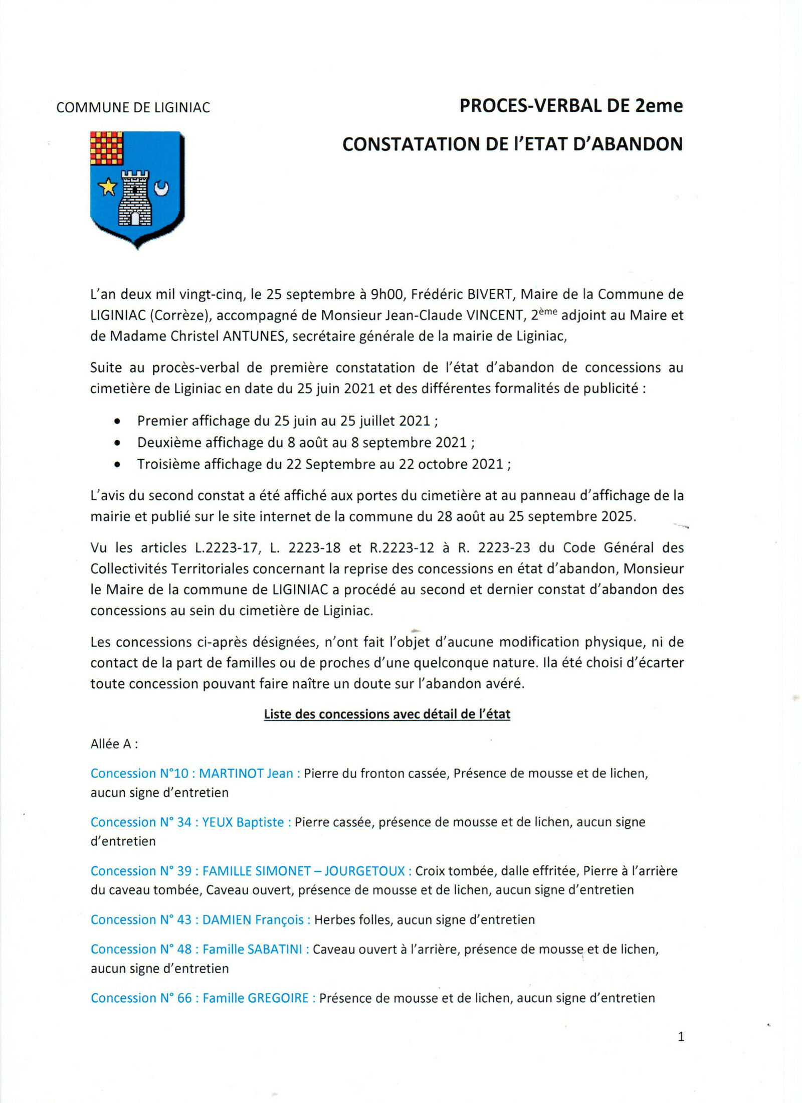 Procès-verbal de 2eme constatation de l'état d'abandon